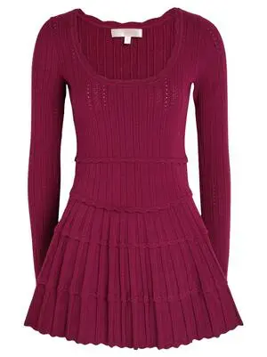 LoveShackFancy Pointelle-knit Mini Dress - Burgundy
