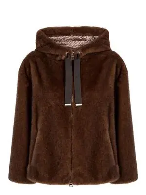 Herno Hooded Faux Fur Jacket - Maroon