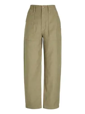 MOTHER Barrel-leg Cotton Trousers - Khaki