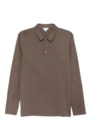Sunspel Buttoned Polo Shirt - Brown