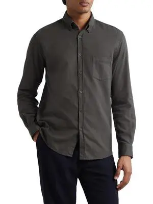 Sunspel Brushed Cotton Flannel Button-down Shirt - Dark Green