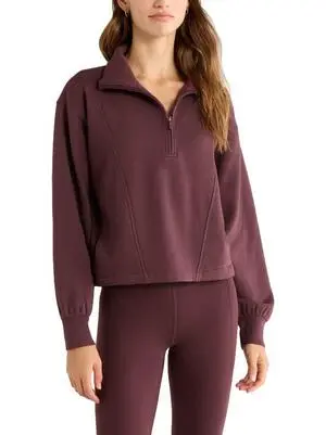Zella Ultracozy Fleece Half Zip Pullover - Burgundy Fudge