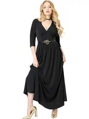 Unique Vintage Batwing Sleeve Maxi Dress - Black