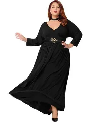 Unique Vintage 3/4 Sleeve Batwing Maxi Dress - Black