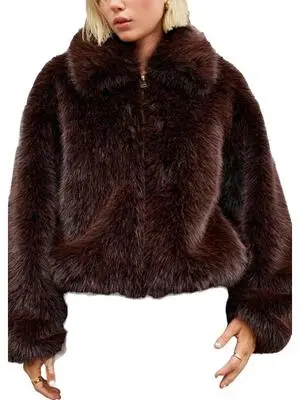 NEXT Faux Fur Zip Jacket - Brown
