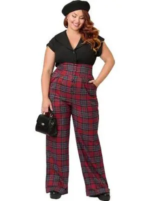 Unique Vintage High-waist Wide Leg Trousers - Red