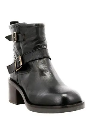 ROAN Spry Leather Ankle Boots With Buckle Detail - Black Hand Dyed Tremolo