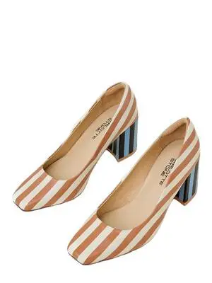 Charlotte Stone Estee Multicolor Square Toe Pumps Camel Stripe