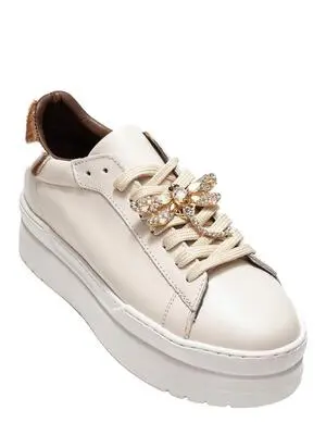 FOREVER & ALWAYS SHOES Laren Leather Buckle Sneakers - Beige Leather