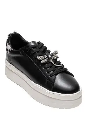 FOREVER & ALWAYS SHOES Laren Leather Buckle Sneakers - Black Leather