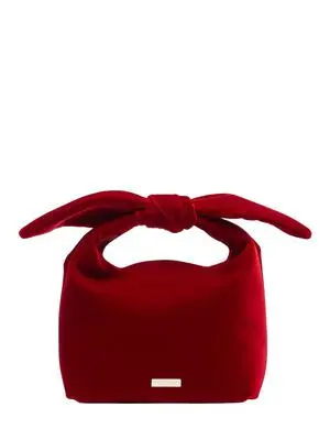 AQUAZZURA Bow Tie Small Velvet Tote Bag - Red