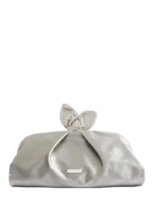 AQUAZZURA Aquazzura Bow Tie Velvet Clutch Silver