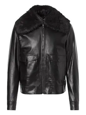 Dolce & Gabbana Shearling-trimmed Leather Jacket - Black