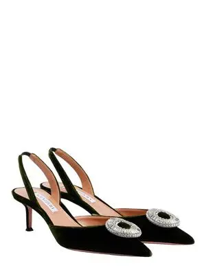 AQUAZZURA Crystal Hoop 50 Velvet Slingback Pumps - Green
