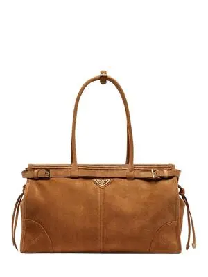 Prada Bonnie Large Suede Tote Bag Brown