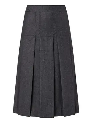 Prada Pleated Virgin Wool Flannel Midi Skirt - Grey