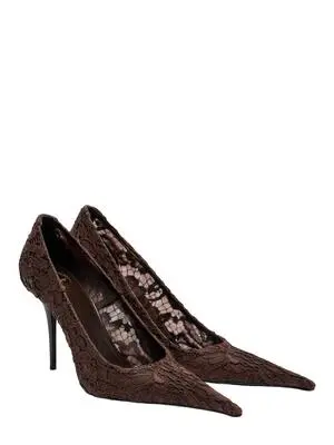 Saint Laurent Thierry 95 Tulle Lace Pumps Brown