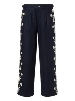 BODE Bode Snowdrop Wide-Leg Wool-Blend Pants Blue