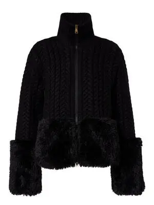 Moncler Cable-knit Wool-blend Cardigan - Black