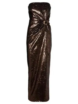 Roland Mouret Gathered Sequined Strapless Gown - Green