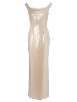 Roland Mouret Sequined Off-shoulder Gown - White