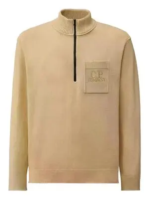 C.P. COMPANY Logo-embroidered Zip-up Sweater - Neutrals