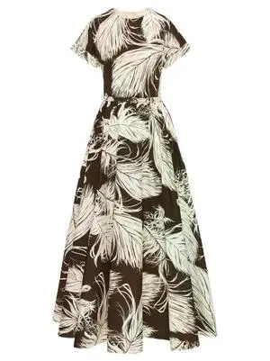 Oscar De La Renta Feather-print Poplin Dress - Brown