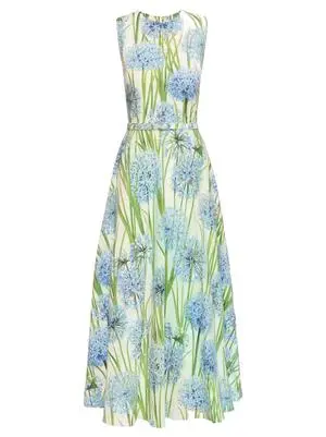 oscar de la renta green floral dress Oscar de La Renta Leaf Embroidered Faille Gown