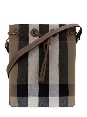 Burberry Check Canvas Small Bucket Bag - Taupe Brown