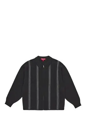 Supreme Stripe Zip Up Polo Shirt Sweater - Black