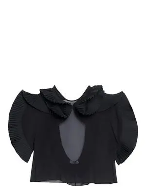 Co Plisse Ruffle Backless Top - Black