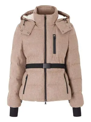 Brunello Cucinelli Belted Padded Wool Hooded Jacket - Brown