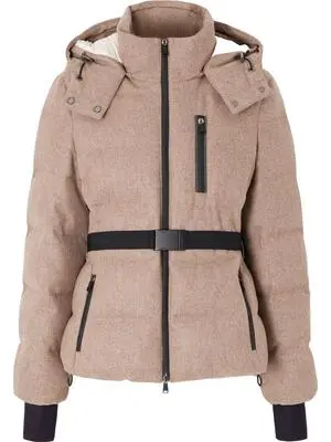 Brunello Cucinelli Belted Padded Wool Hooded Jacket Camel