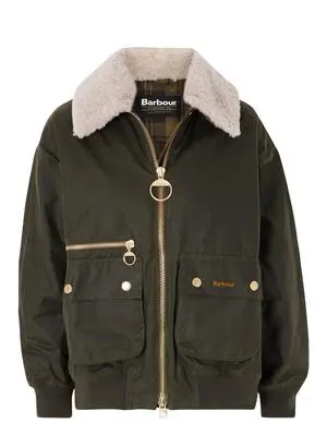 Barbour Maxine Faux Shearling-trimmed Waxed-cotton Jacket - Green