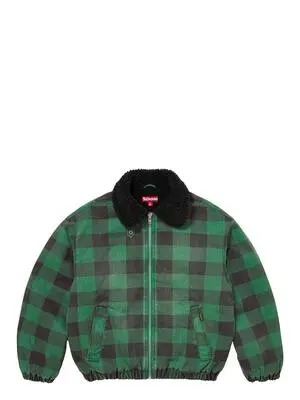 Supreme Plaid Faux Shearling Lined Bomber Jacket - Green