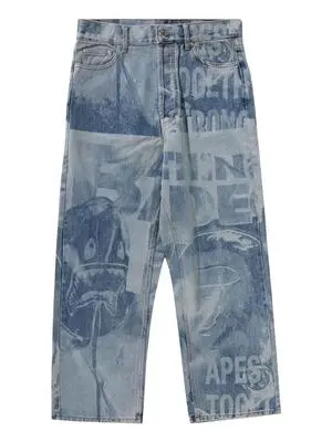 A BATHING APE Lasered Relaxed Fit 13oz Denim Pants - Blue