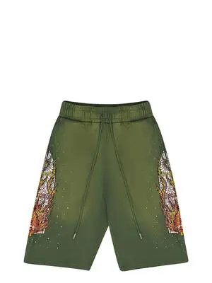 WHO DECIDES WAR BY EV BRAVADO Flame Glass Sweatshorts - Green