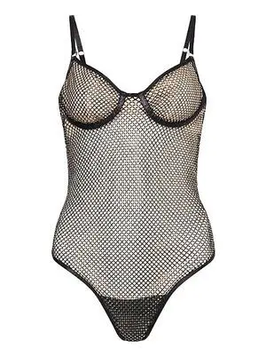 Bluebella Wired Diamante Sheer-mesh Bodysuit - Black/ Clear