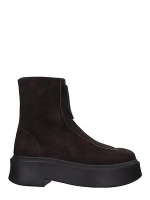 THE ROW Zipped Suede Ankle Boots - Dark Brown
