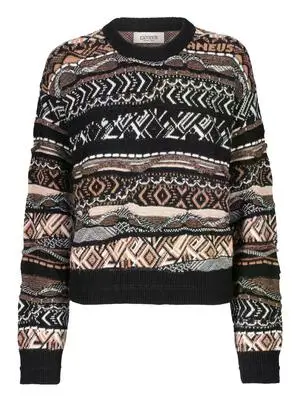 LANEUS Patterned Pullover Sweater - Black