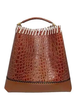 Dries Van Noten Embossed Leather Bucket Bag - Brown
