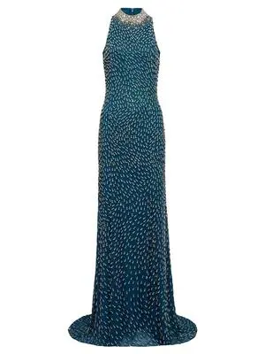 Jenny Packham Embellished High-neck Maxi Dress - Blue
