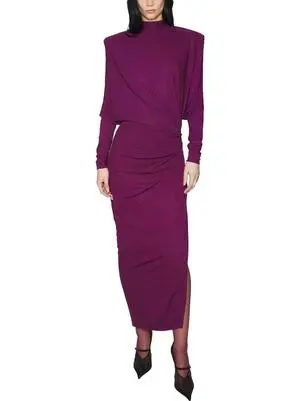 MUGLER Draped Padded-shoulder Maxi Dress - Purple