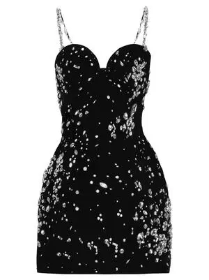 Oscar De La Renta Crystal-embellished Velvet Mini Dress - Black