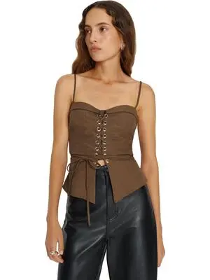 REFORMATION Clayten Herringbone Top Brown