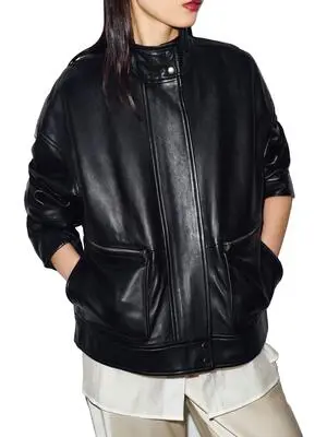 REFORMATION Veda Harrison Leather Oversized Bomber - Black