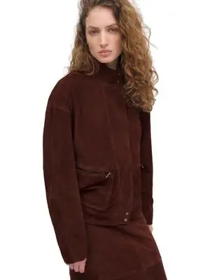 REFORMATION Veda Harrison Leather Oversized Bomber - Red
