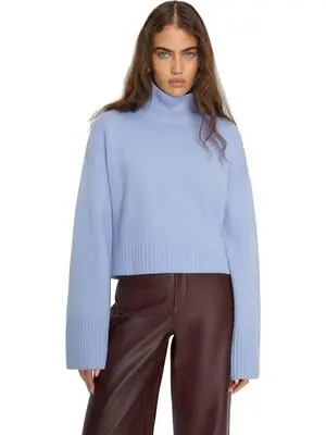 REFORMATION March Regenerative Wool Cropped Turtleneck Blue