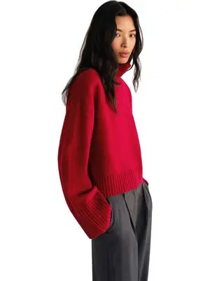 REFORMATION March Regenerative Wool Cropped Turtleneck Maraschino Cherry