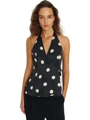 REFORMATION Zavi Silk Top - Moon Dot Silk